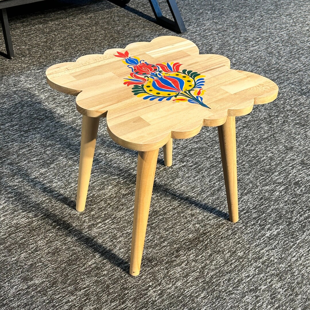 Tulip Painting Coffee Side Table and Wood Small Side Table, Hand ...