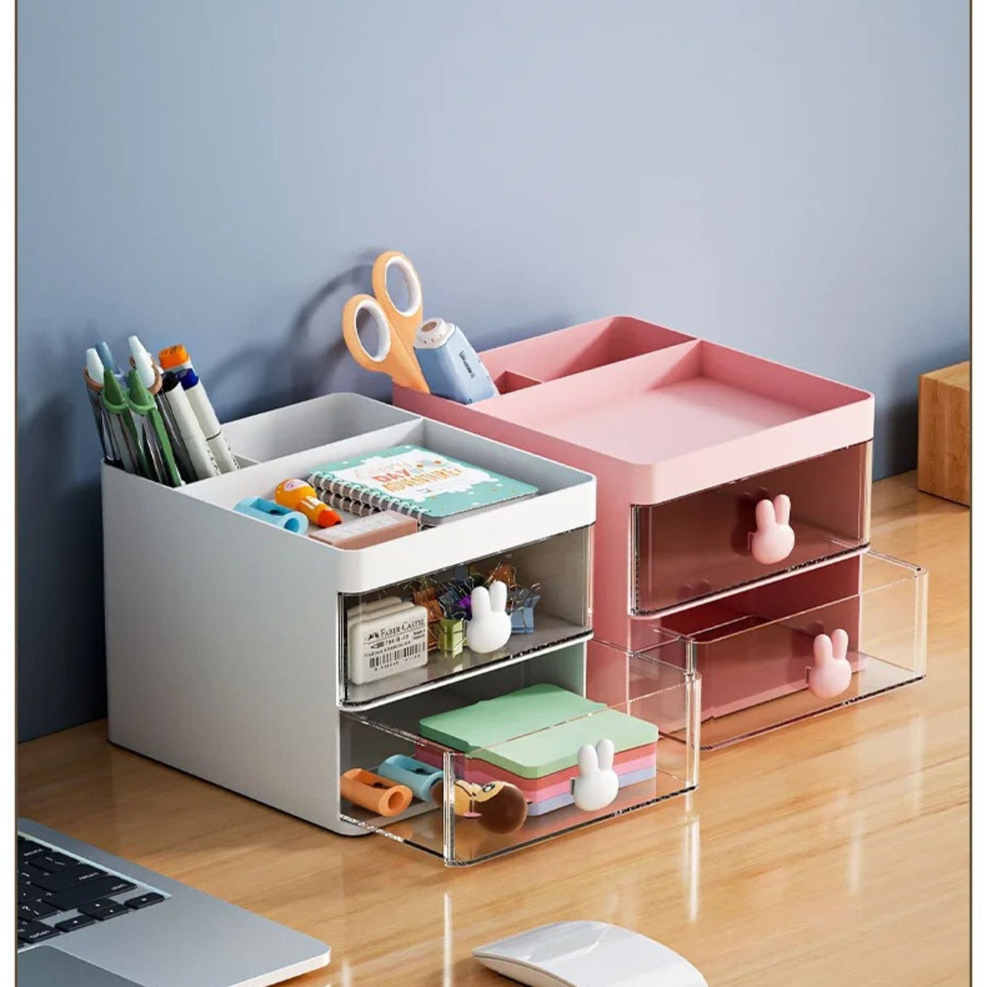 Wooden Desk Organizer With Drawers Multifunctional Makeup Organizer ...
