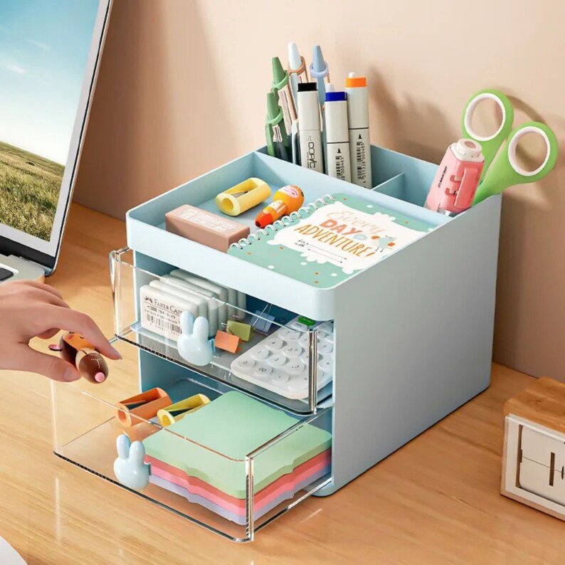 Wooden Desk Organizer With Drawers Multifunctional Makeup Organizer ...