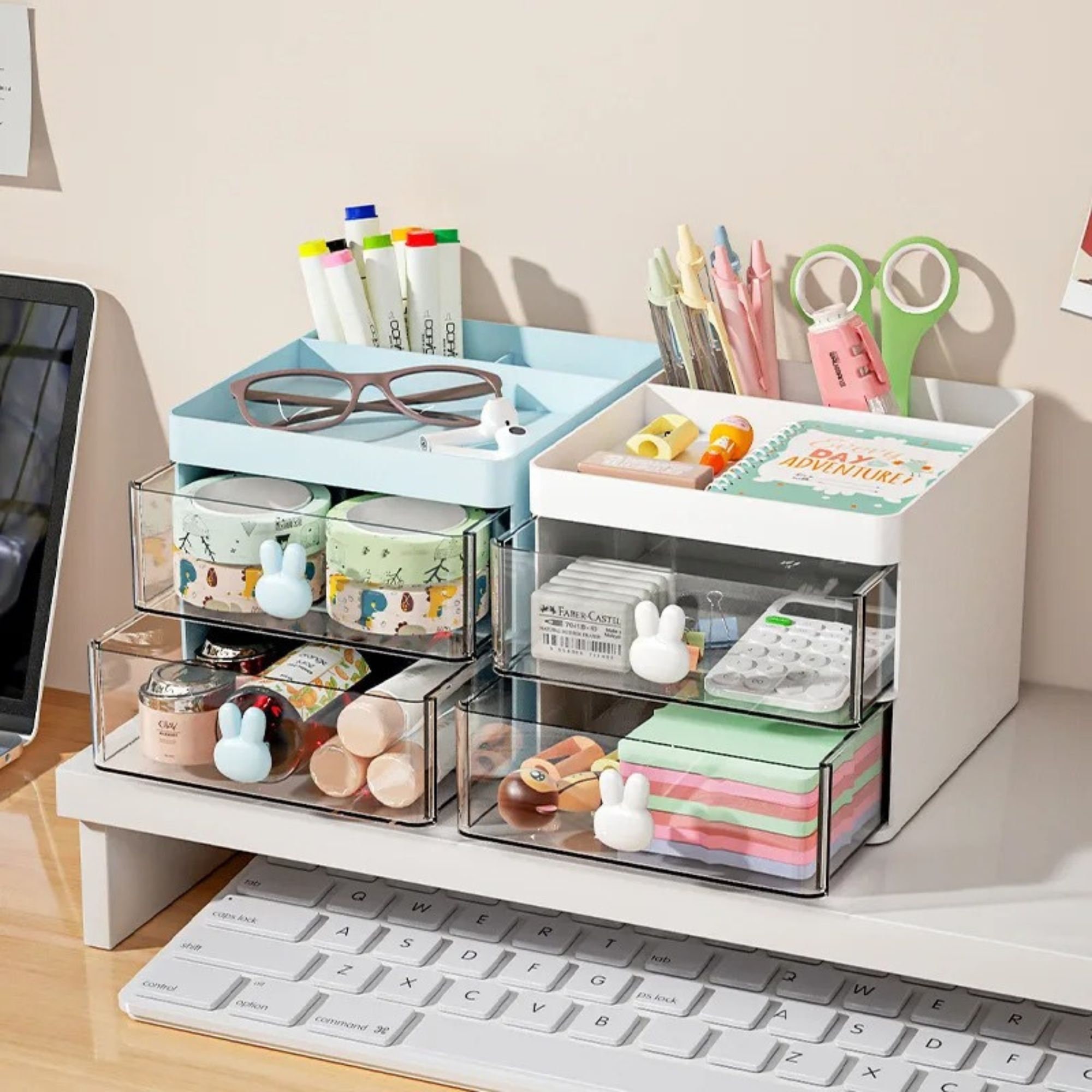 Wooden Desk Organizer With Drawers Multifunctional Makeup Organizer ...