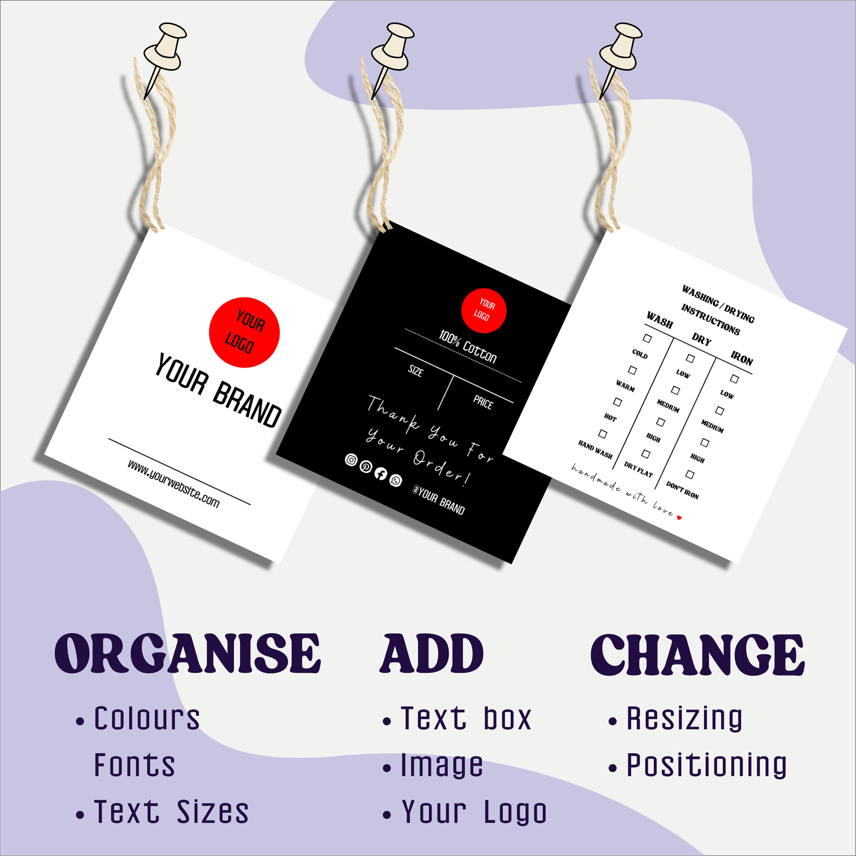 Editable Washing Care Card Template & Price Tag With Thank You Card for ...