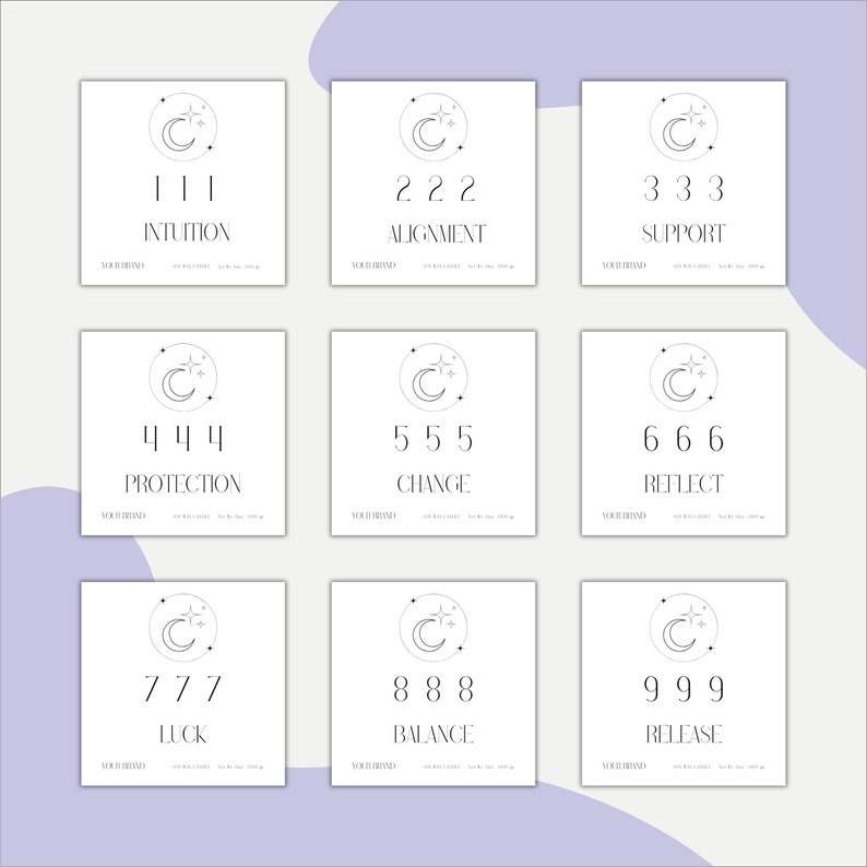 Editable Angel Numbers Candle Label Design Template, Printable ...