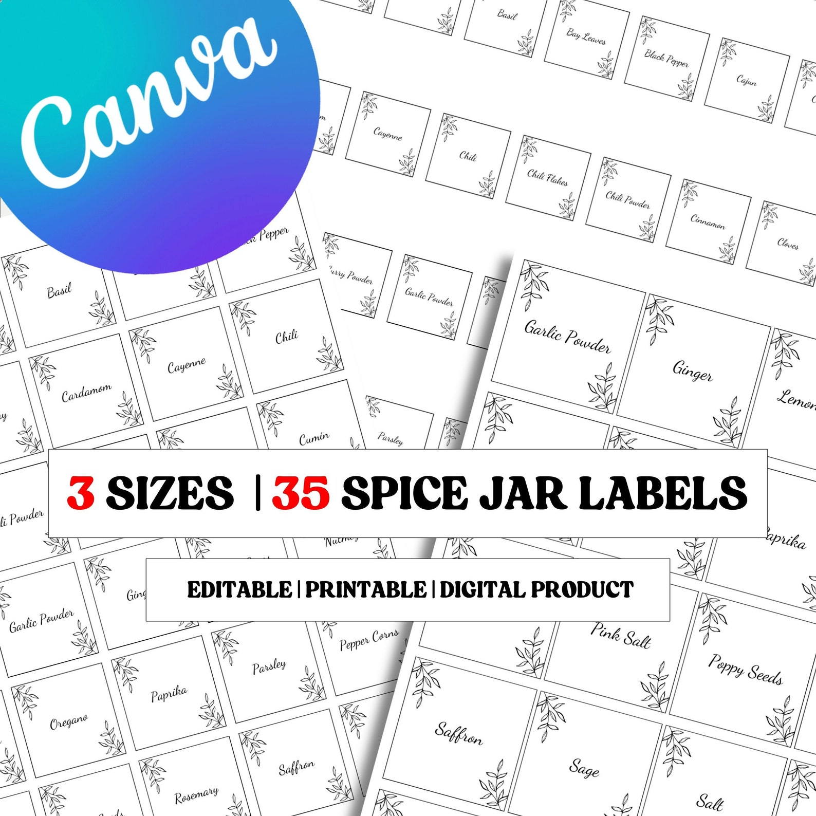 Editable Kitchen Pantry Spice Jar Labels Template, Kitchen Container ...