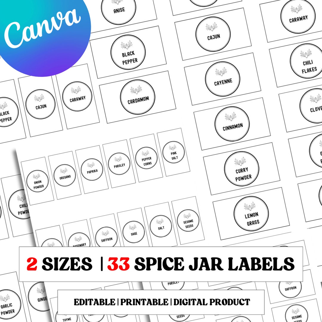 Editable Spice Jar Kitchen Labels Canva Template, Printable Sticker for ...