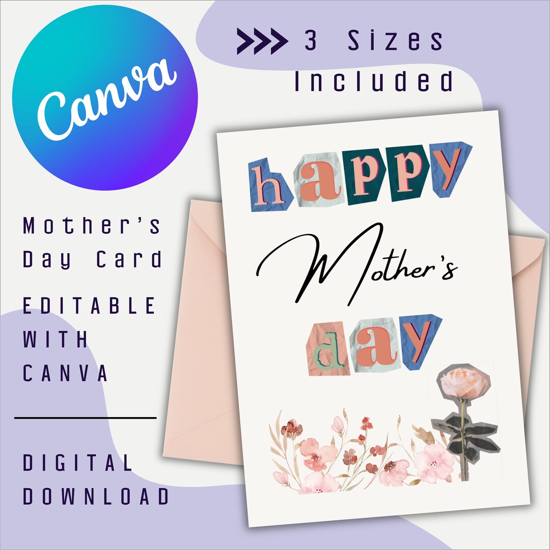 Editable Happy Mothers Day Gift Card Canva Template, Printable Vintage ...