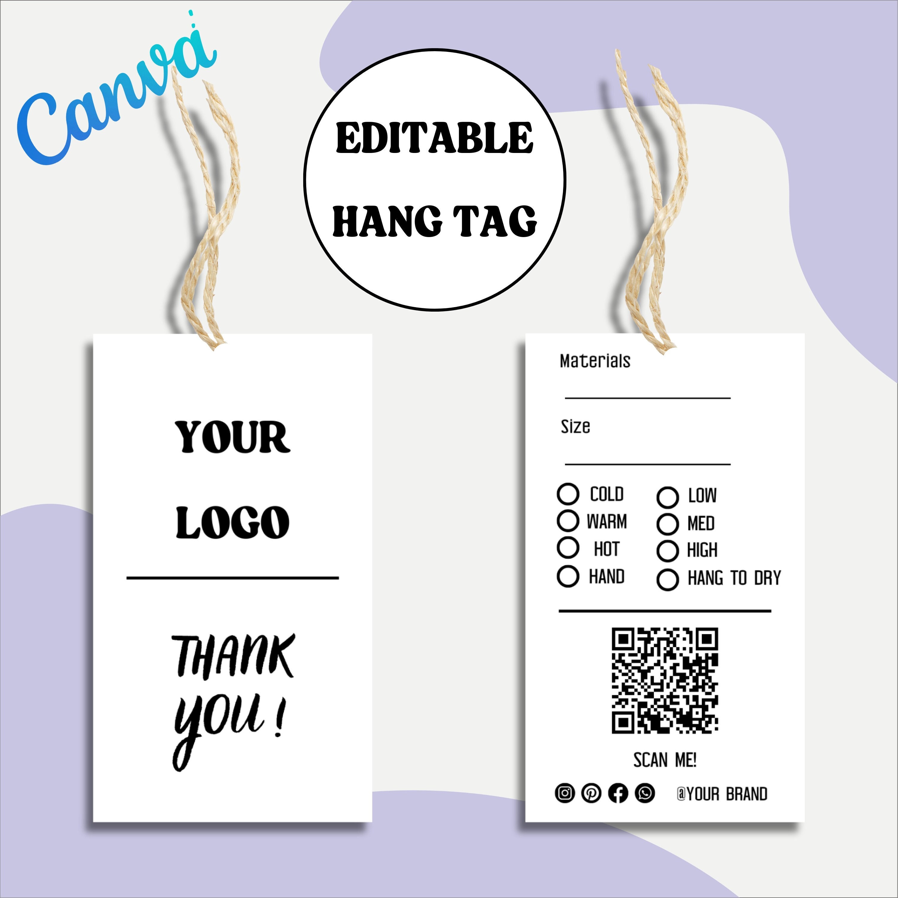 Editable Washing Care Card Template, Personalized Hang Tag With QR Code ...