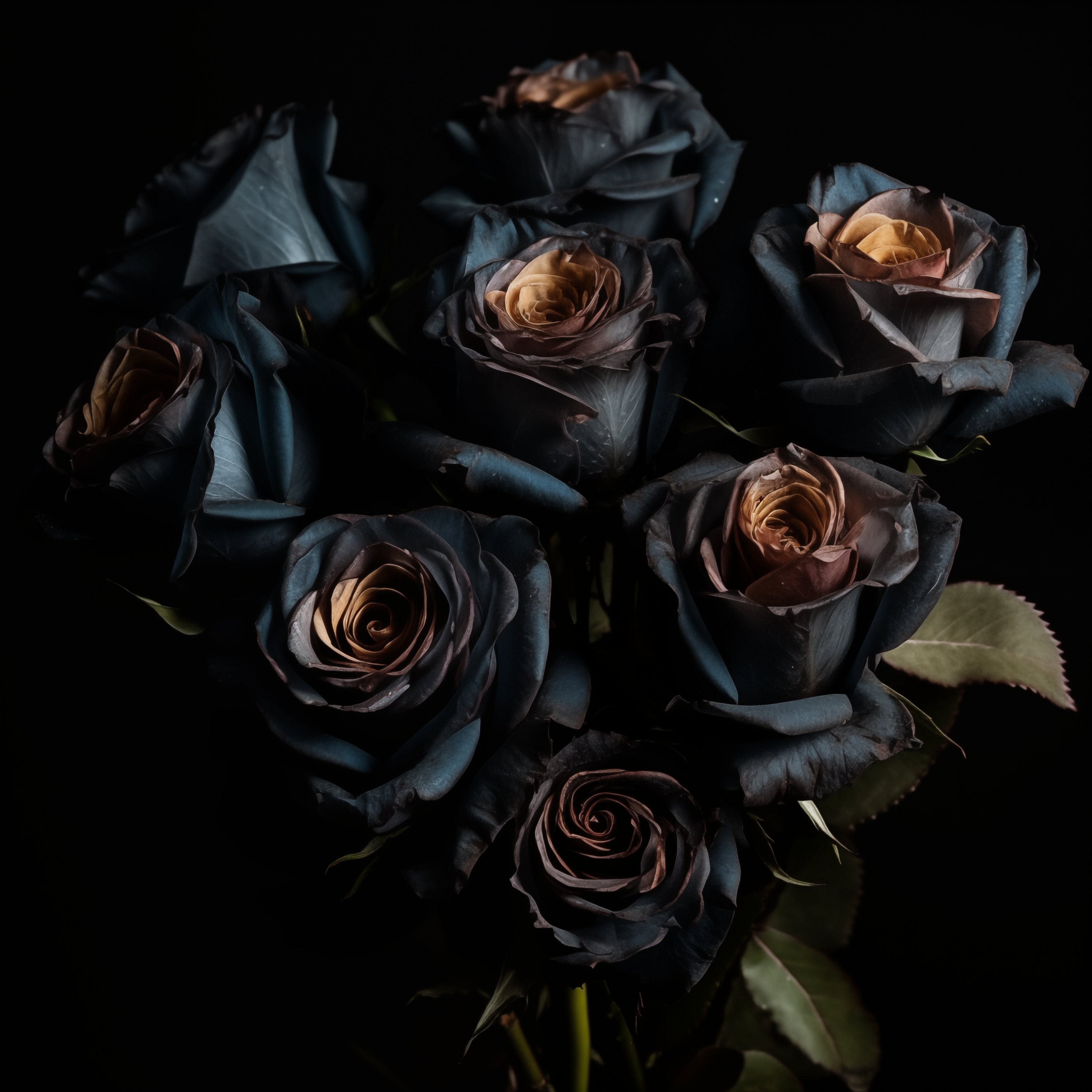 Midnight Roses on Black Background. Deep Metallic Colors. Dark ...