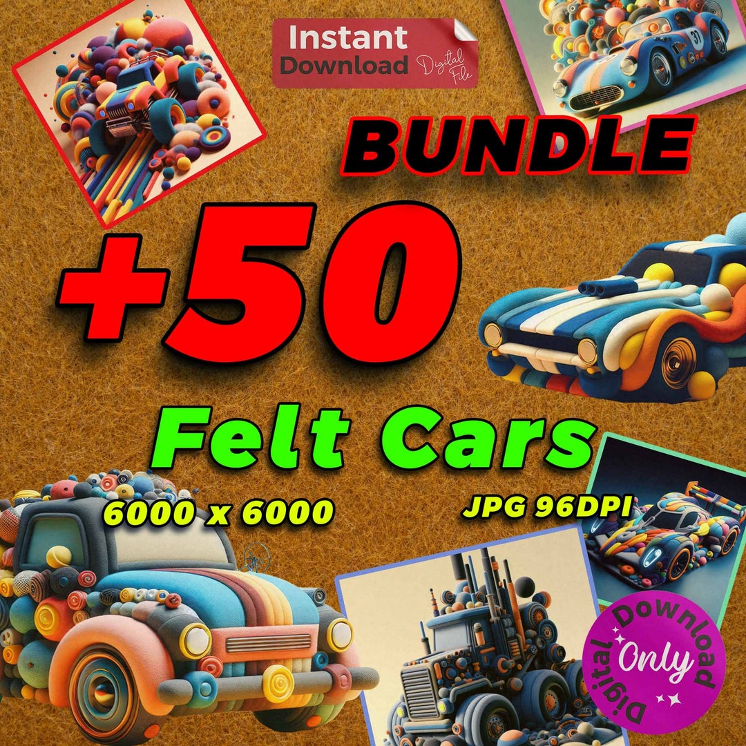 Felt Car Bundle Image, Clipart for Designers, Downloadable Jpeg Images ...