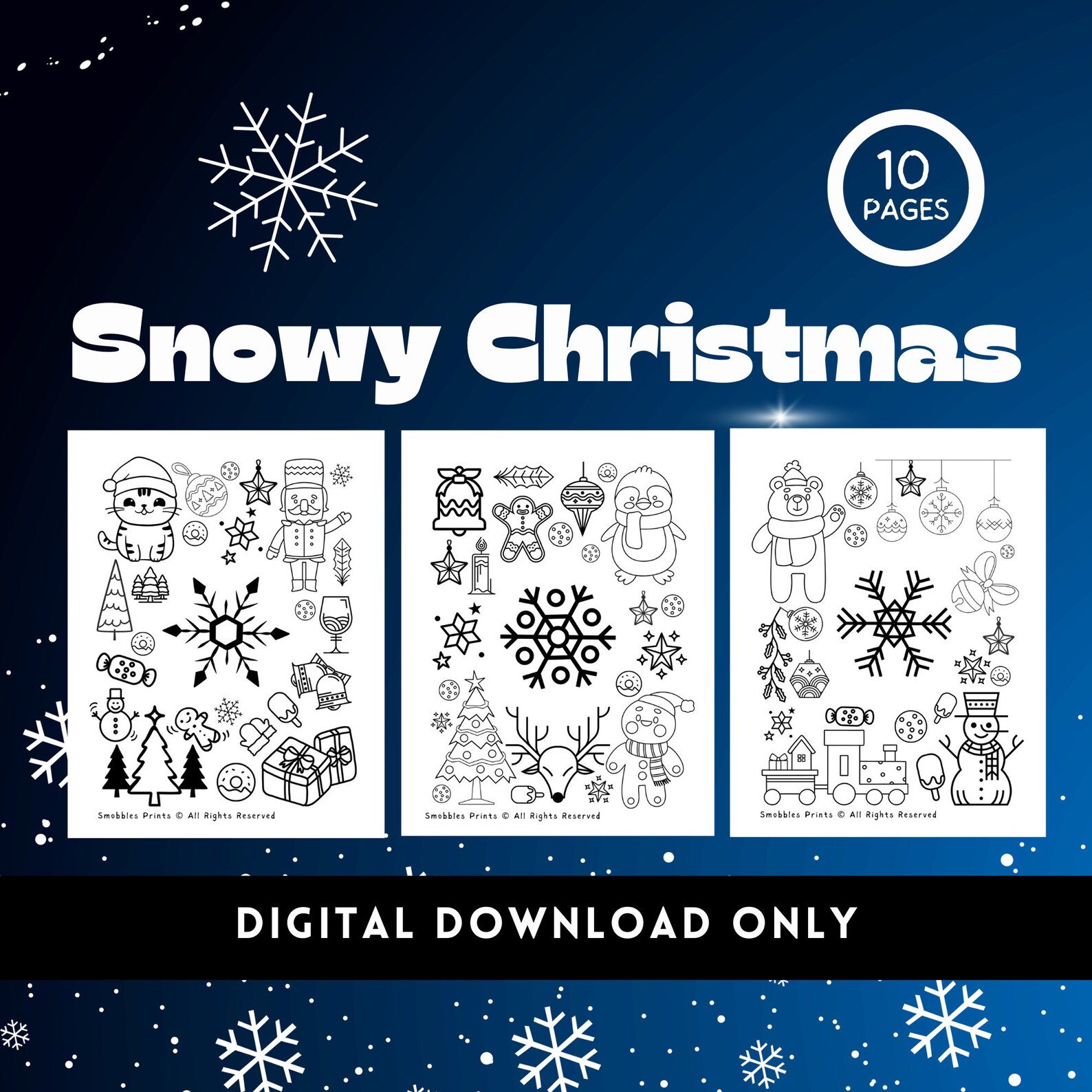 10 Snowy Christmas Coloring Pages, Christmas Printable, Christmas Games ...