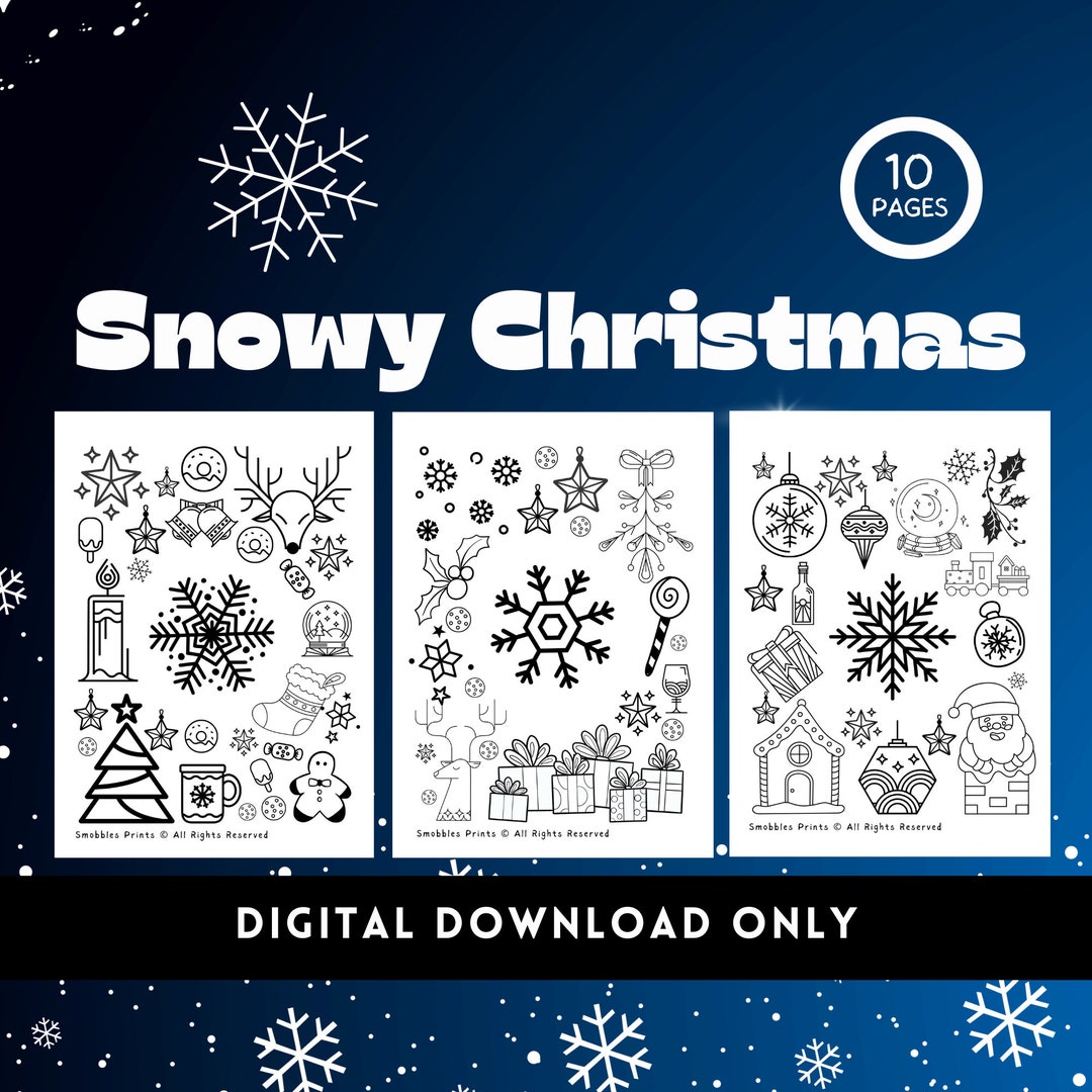 10 Snowy Christmas Coloring Pages, Christmas Printable, Christmas Games ...