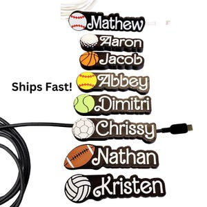 Universal Adjustable Personalized Sports Phone Cord Organizer Name Tags ...