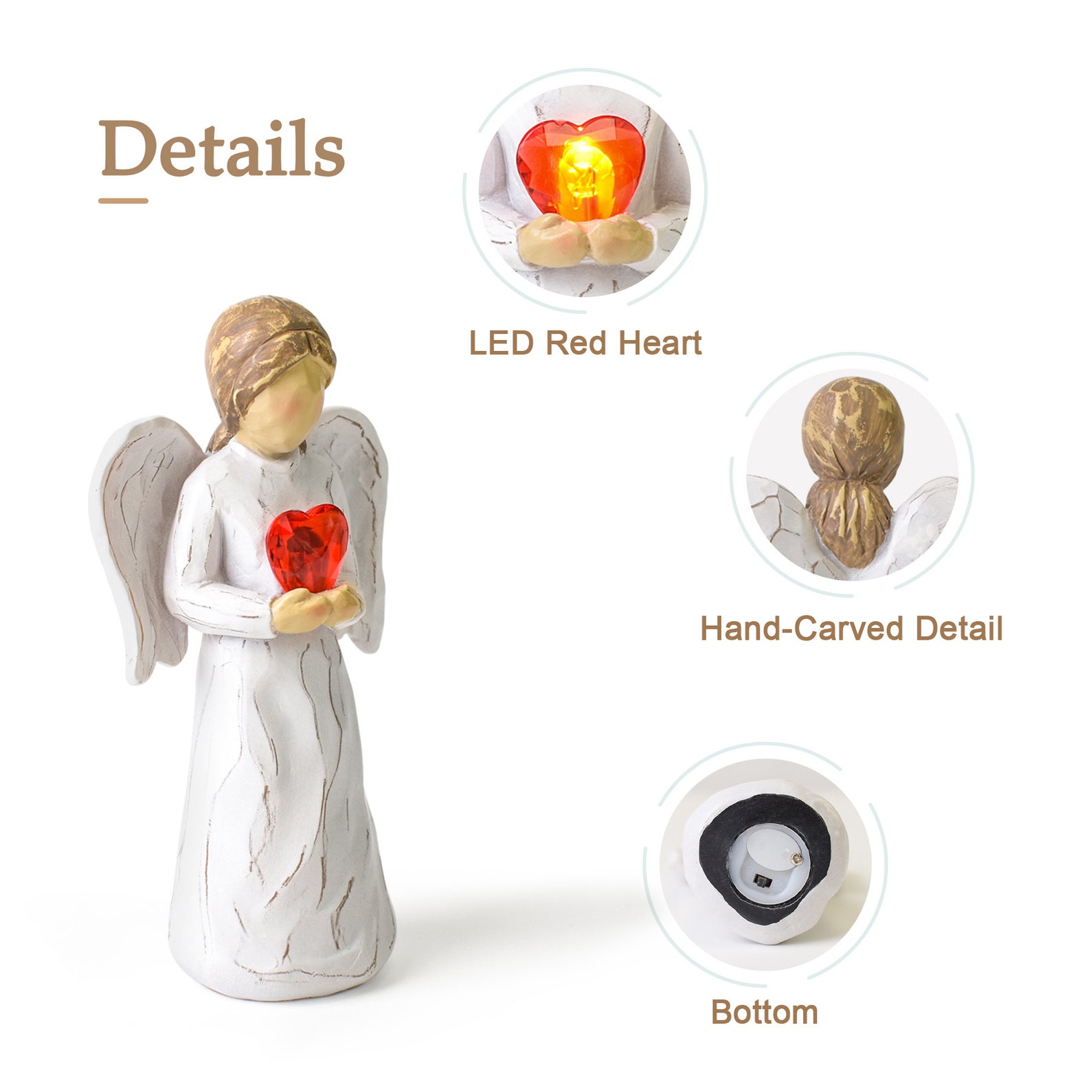 Angel Figurines for Women, Angel Statue With LED Lights, Small Hand ...