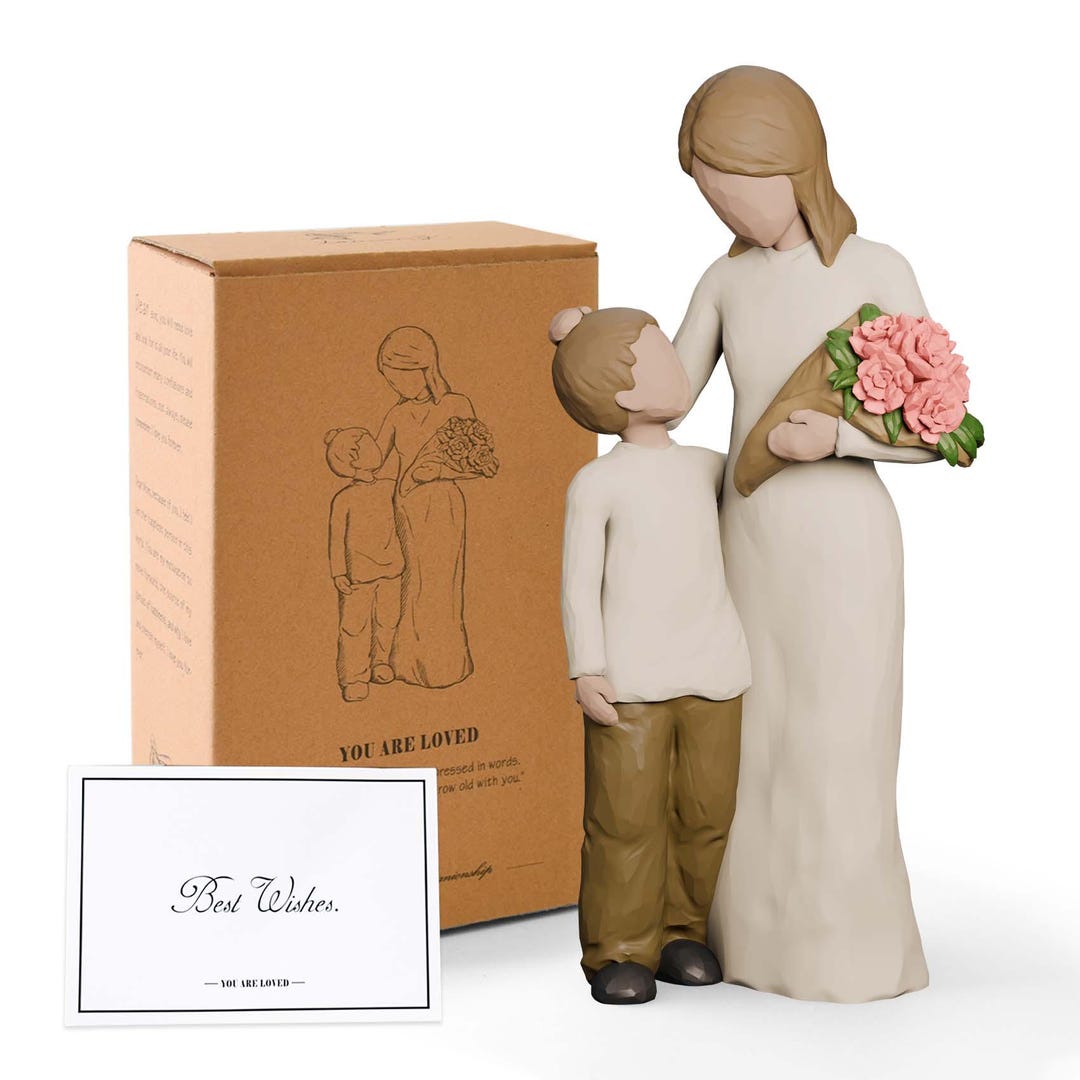 Mother and Son Figurines, Sculpted Hand-painted Mom and Child Statues ...