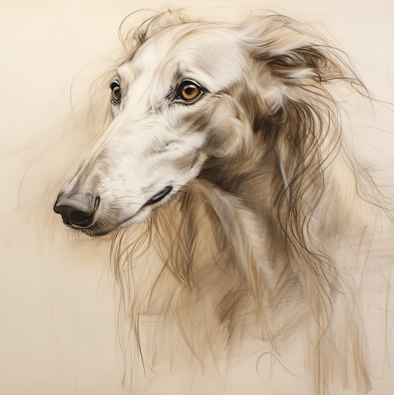 Borzoi Drawing Greyhound Wall Art Sighthound Art Greyhound Decor ...