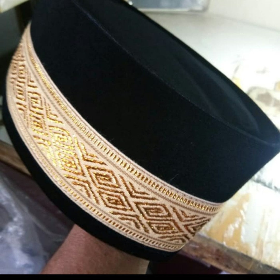 Typical Malay Cap, Black Velvet With Gold Lace - Etsy