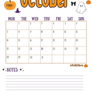 October 2024 Printable Calendar, Digital Download, Halloween Planner ...