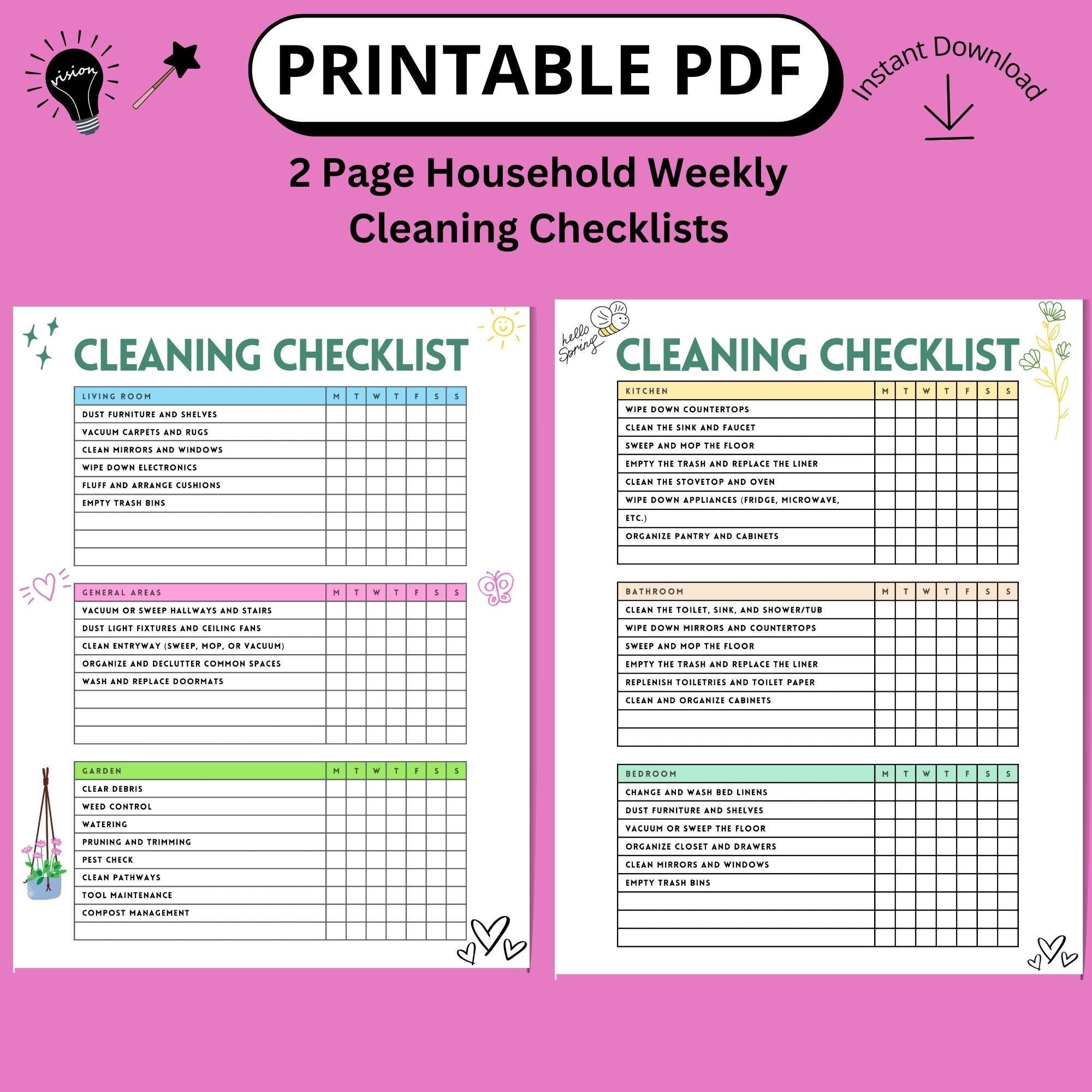 Printable Cleaning Checklist, Chores Checklist, Cleaning Planner ...