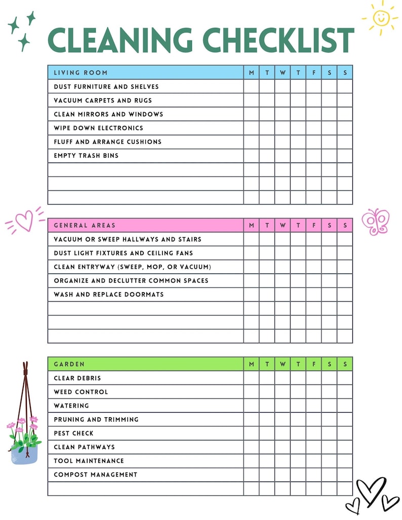 Printable Cleaning Checklist, Chores Checklist, Cleaning Planner, Spring Cleaning List ...