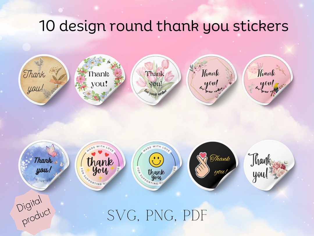 Round Thank You Sticker SVG,PNG,PDF - Etsy