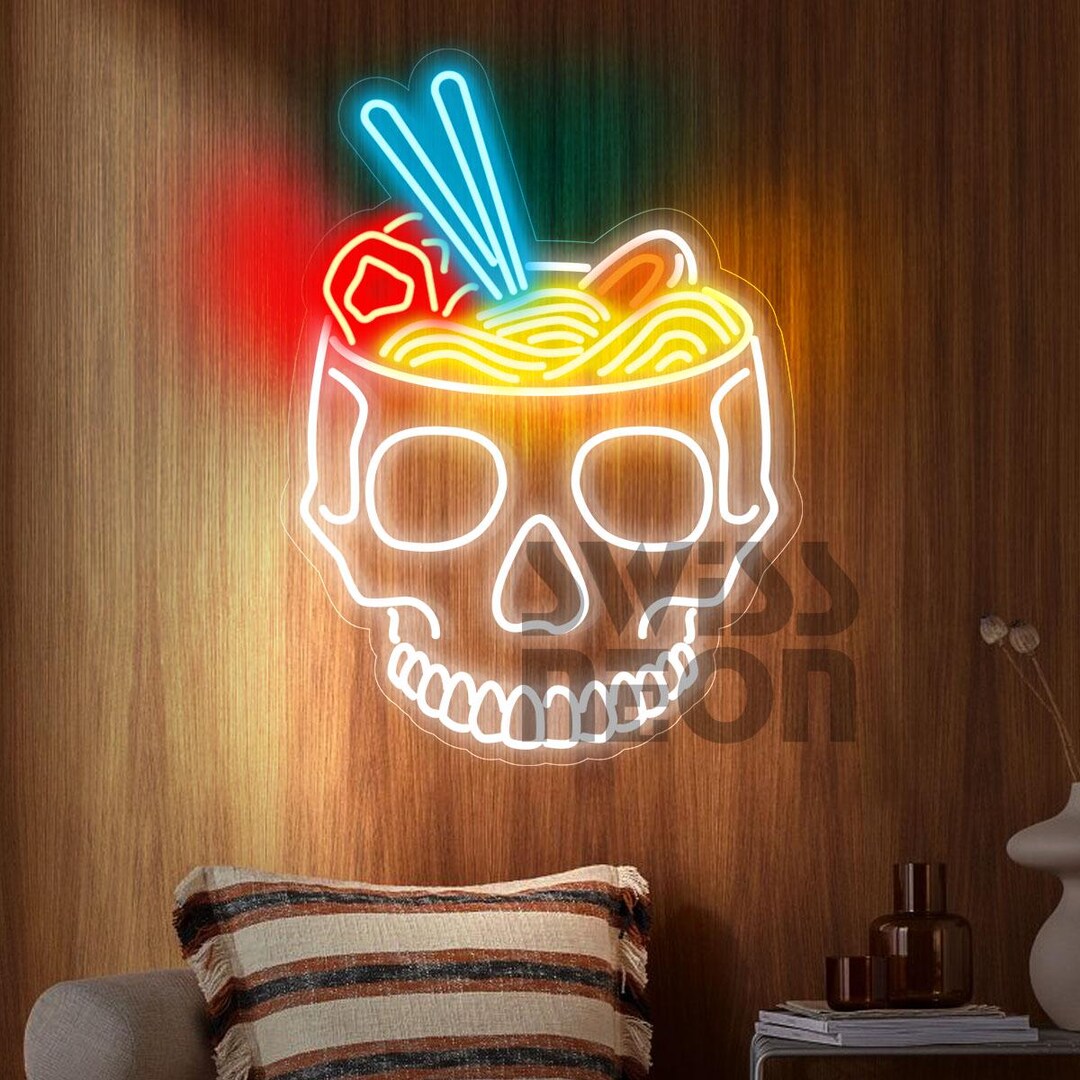 PHO Skull Ramen Japanese Noodle LED Neon Sign Light for Restaurant Open ...