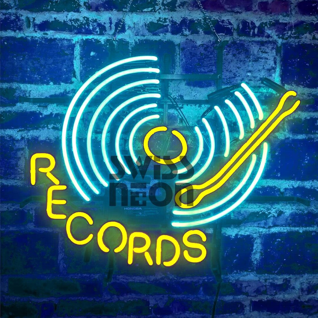 Record Store Decor Records Real Glass Neon Sign Bar Signs Neon Lights ...