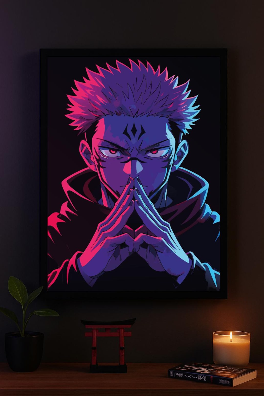 Sukuna Neon Poster – Jujutsu Kaisen Digital Print | Anime Wall Art ...