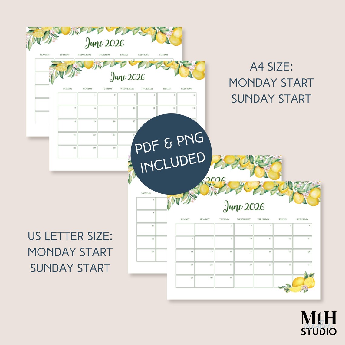 June 2026 Calendar Printable | Lemon Garden Minimal Monthly Planner ...