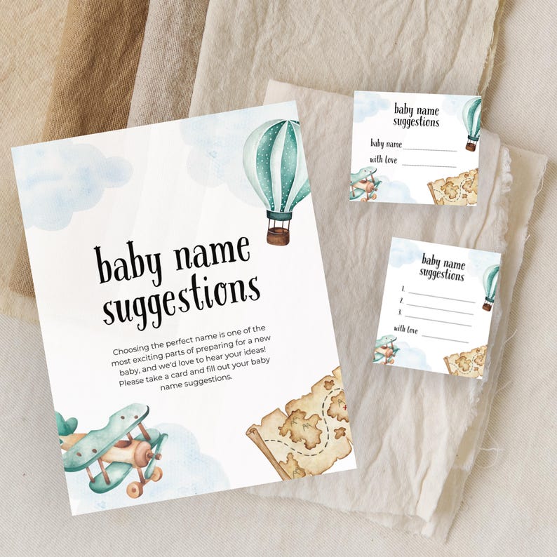 Baby Name Suggestion Cards, Printable Baby Shower Game, Adventure ...