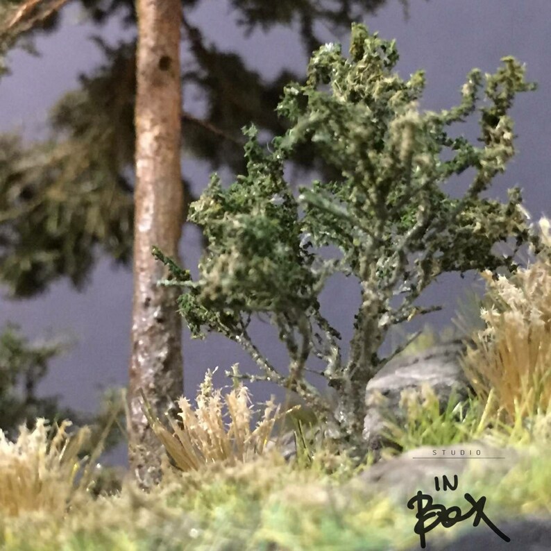 Realistic Miniature, Handmade, Mini-model of a Pine Tree and Two Shrubs ...