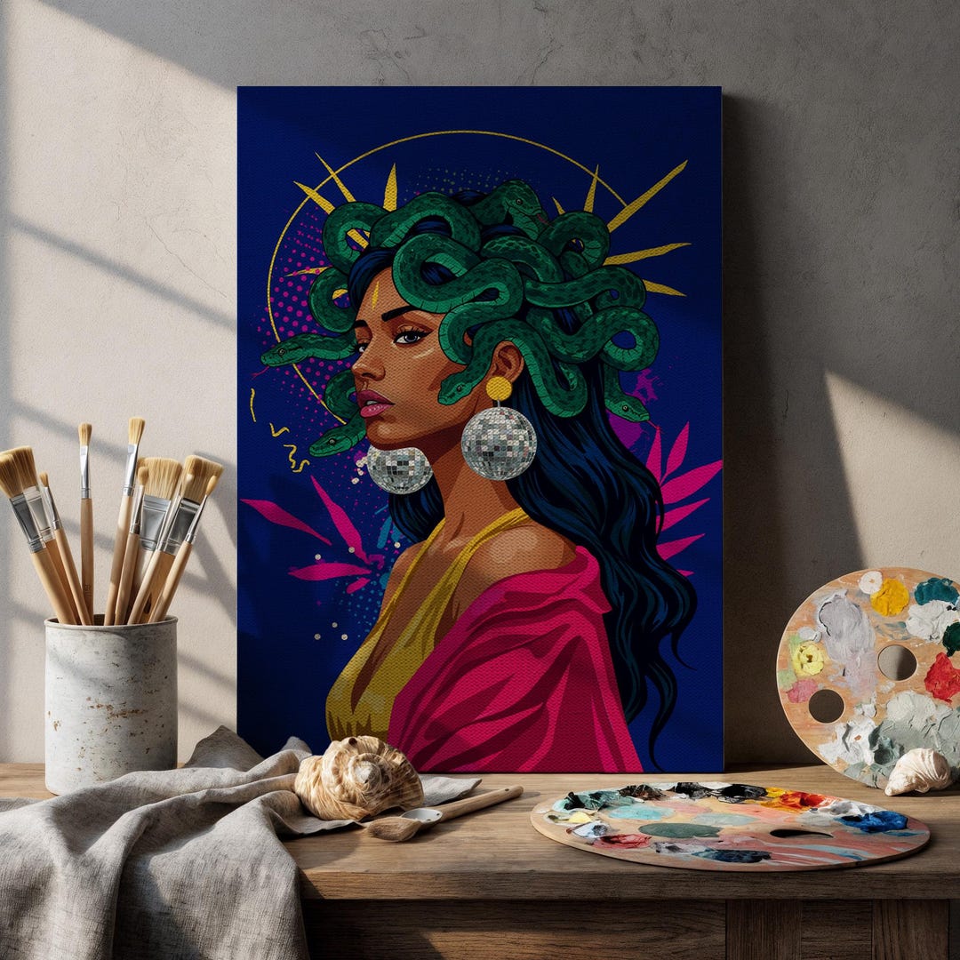 Medusa Pop Art Canvas Wall Art Bold Greek Mythology Portrait With ...