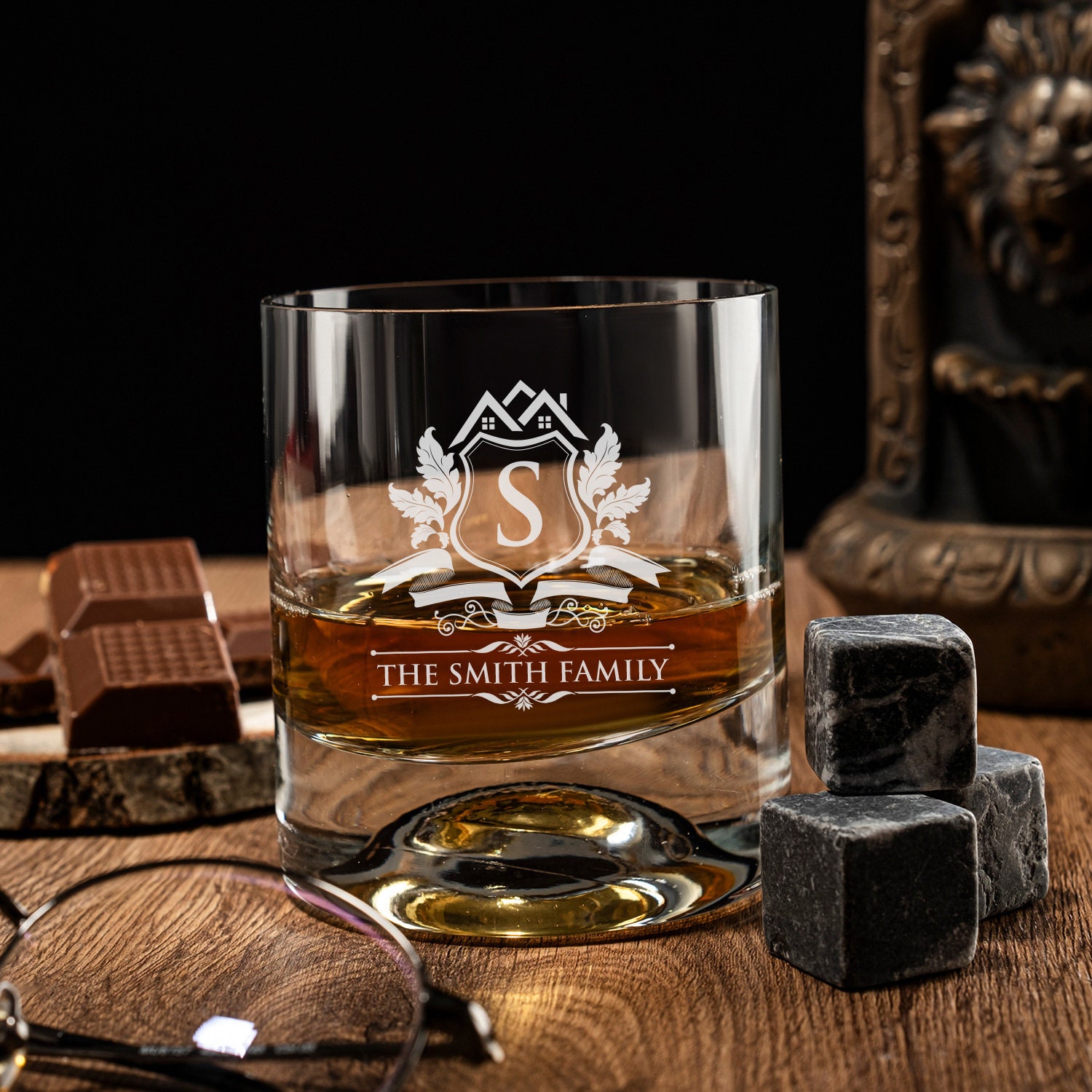 Custom Engraved Whiskey Glass Set With Wooden Box as Gift for Him ...