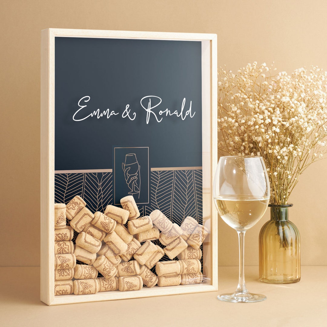 Couples Names Wine Cork Collector Shadow Box, Wood Wine Cork Holder ...