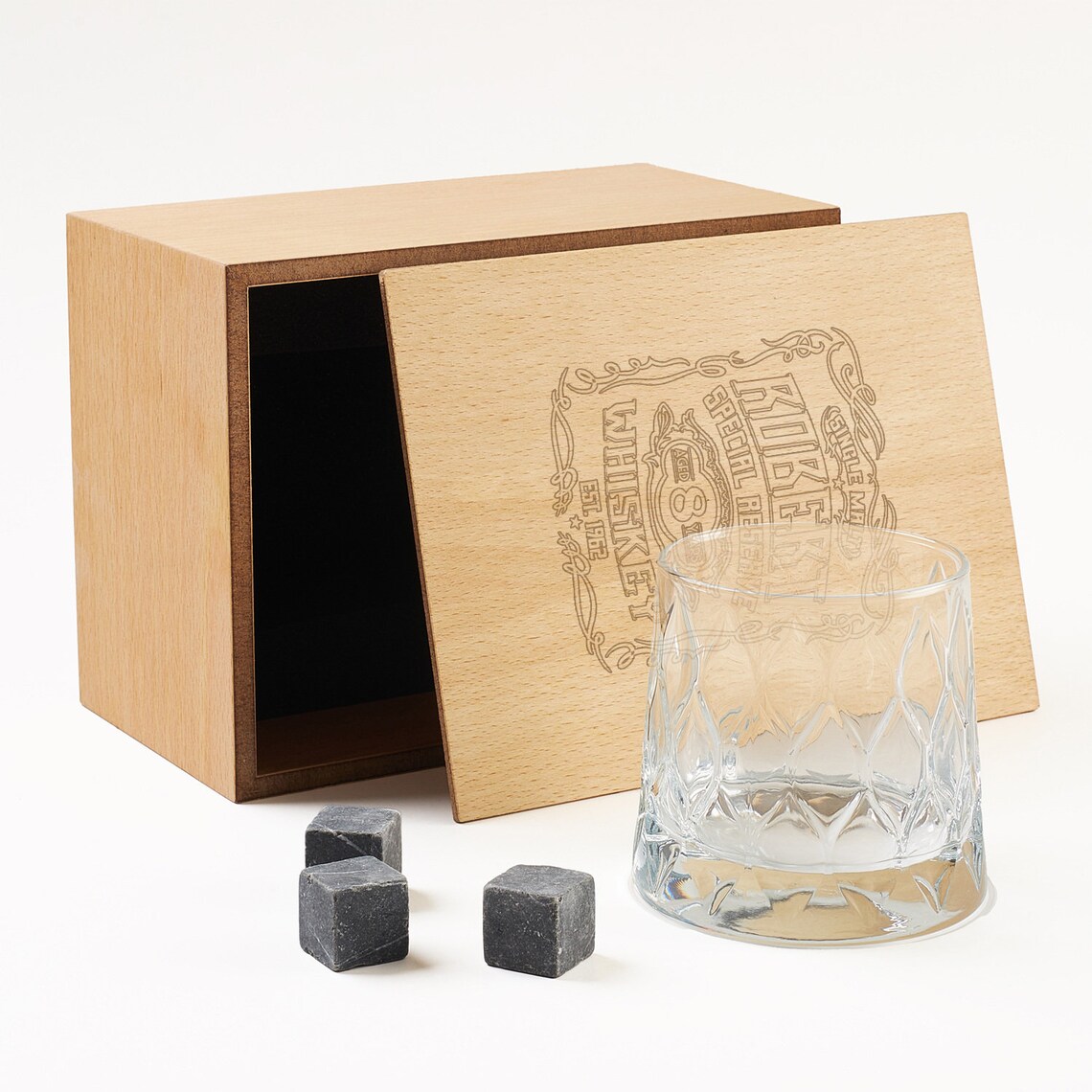 Custom Wood Whiskey Box, Whiskey Glass Set - Gifts for Him, Dad ...