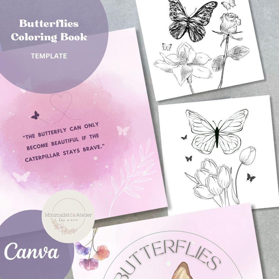 Printable Butterflies Coloring Book, Canva Template - Etsy