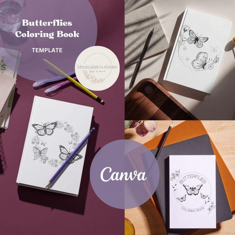 Printable Butterflies Coloring Book, Canva Template - Etsy