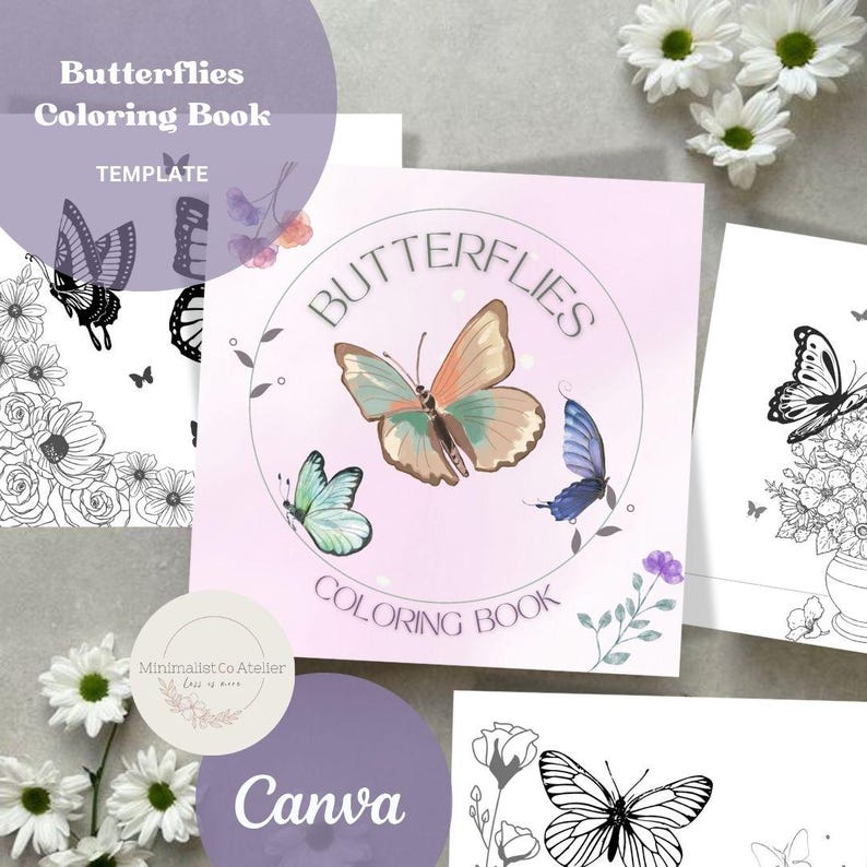 Printable Butterflies Coloring Book, Canva Template - Etsy