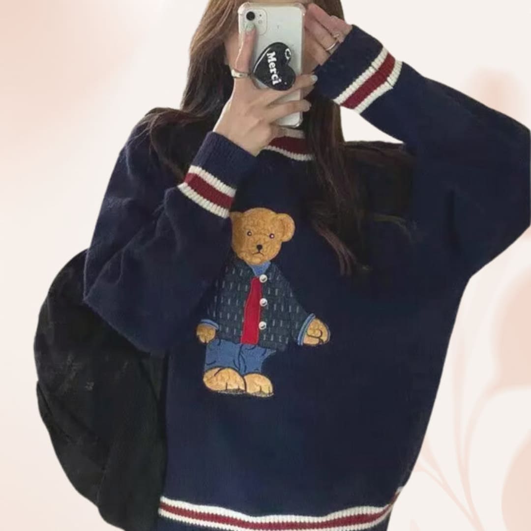 Cute Teddy Bear Sweater, Oversized Pullover, Knitted Sweater, Kawaii ...