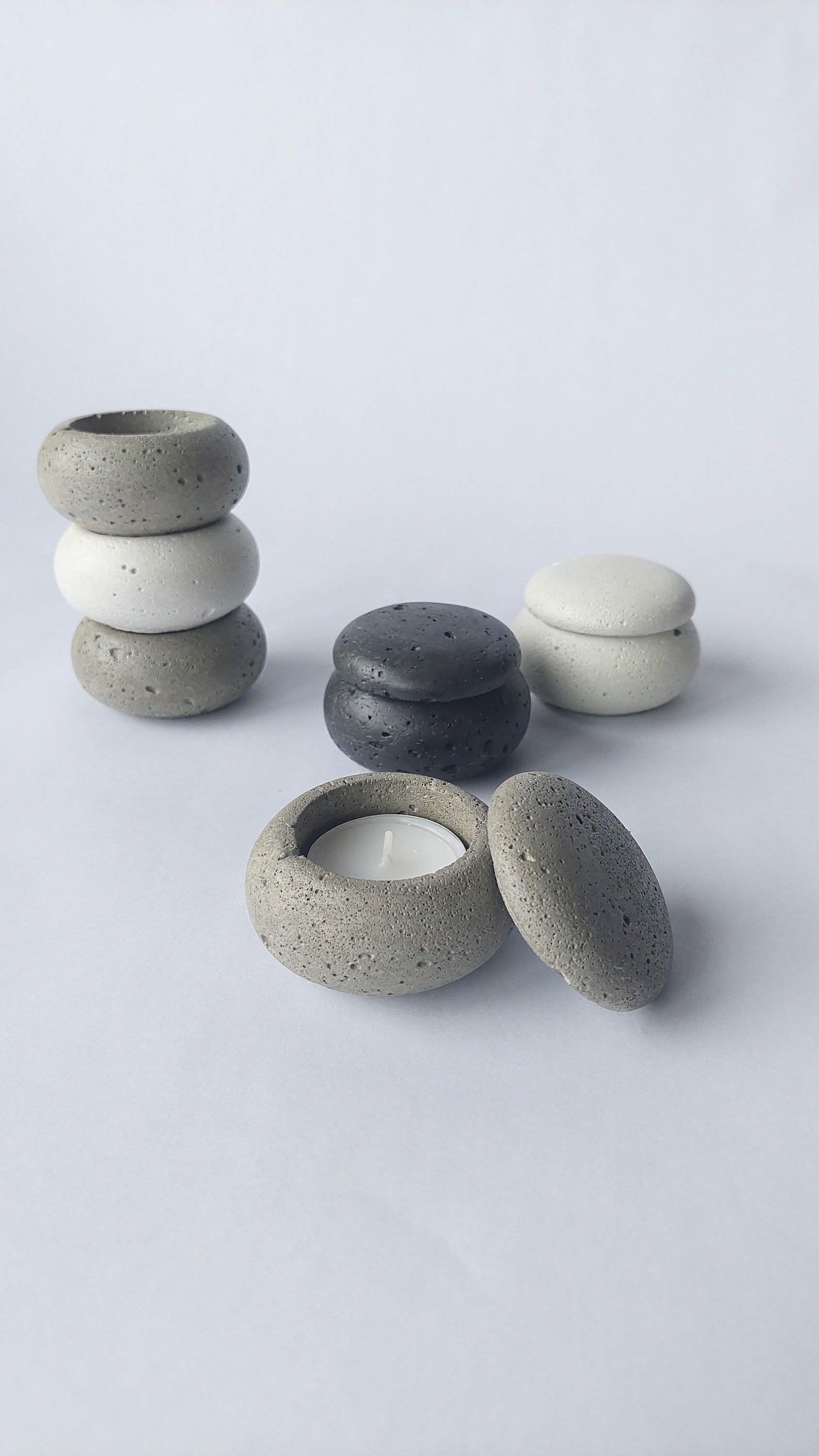 Concrete Round Box With Lid L Candle Holder for Tea Light L Cement ...