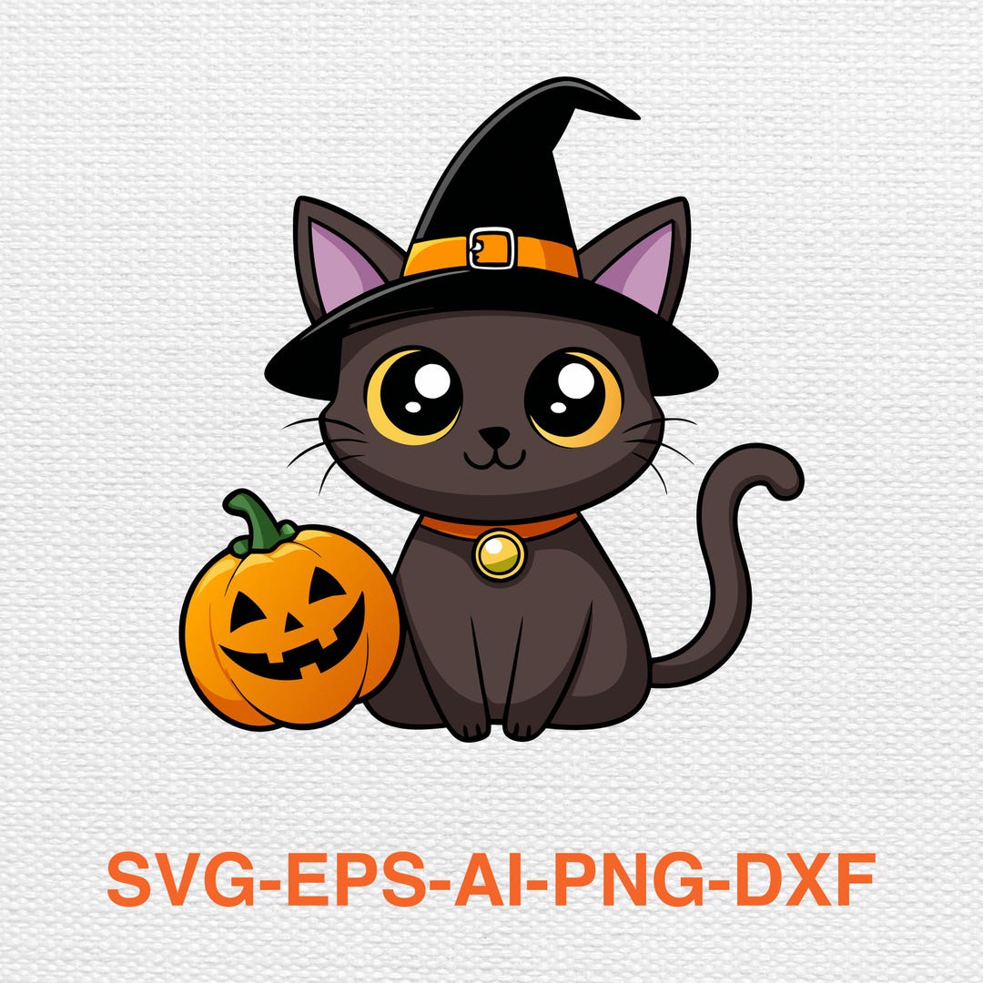 Halloween Digital Download SVG Cute Black Cat With Witch's Hat Eps Dfx ...