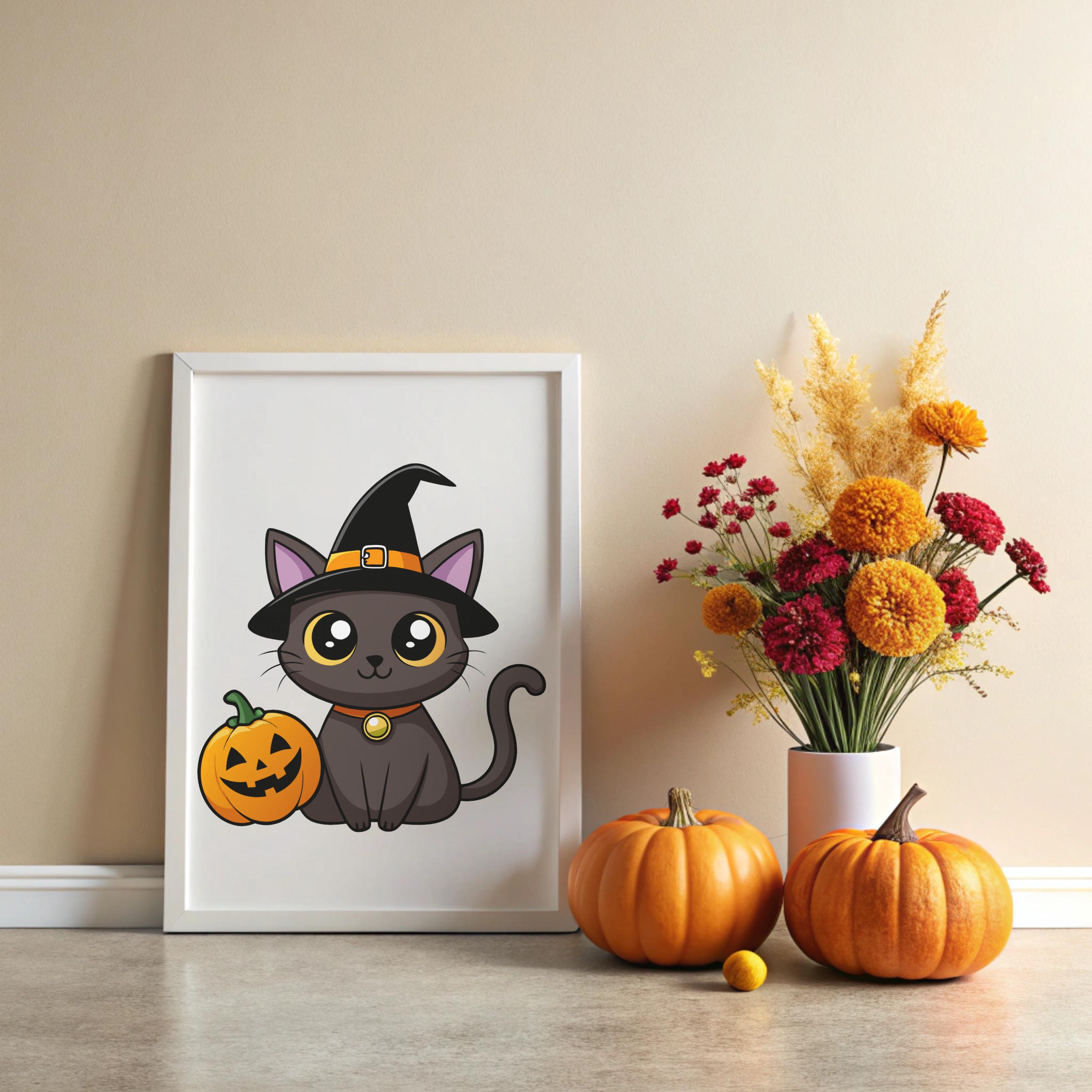 Halloween Digital Download SVG Cute Black Cat With Witch's Hat Eps Dfx ...