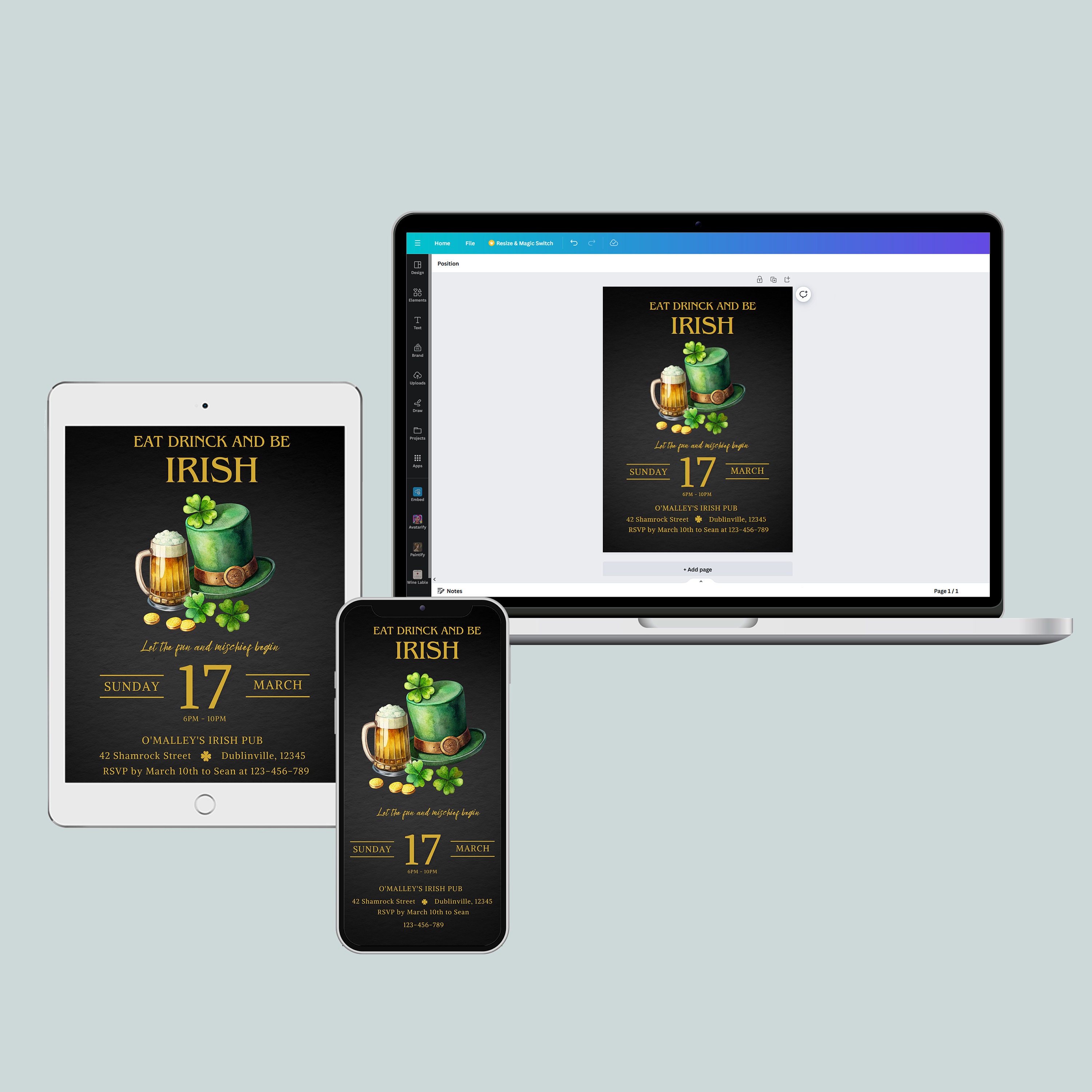 Digital Download Editable Template Canva St. Patrick's Day Invitations ...