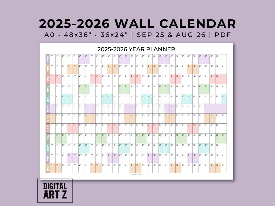 2025-2026 Academic Wall Calendar, Rainbow Printable Planner (PDF) - Etsy