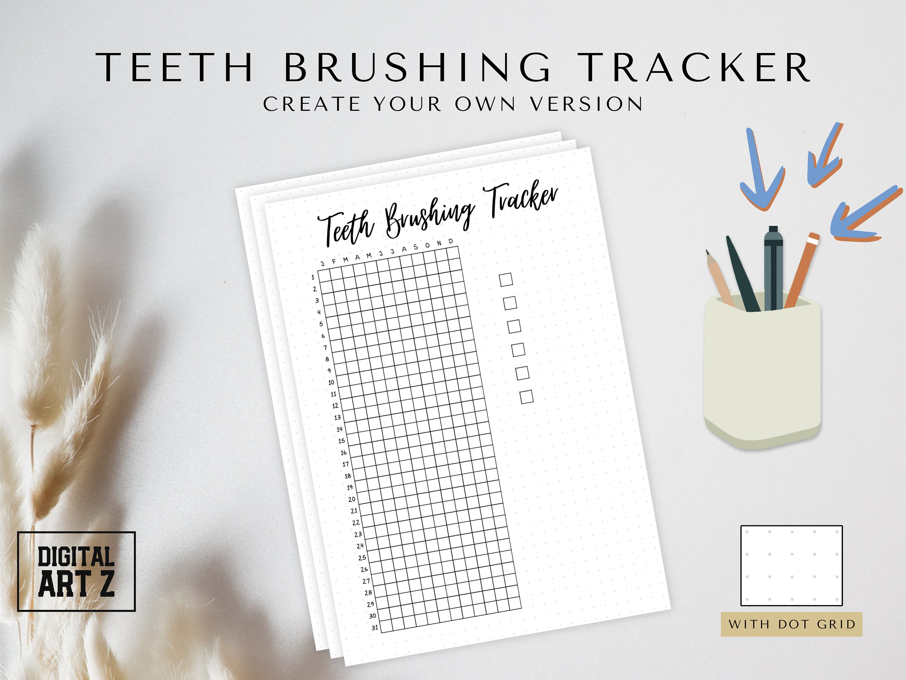 Teeth Brushing Tracker Yearly, A5 Printable Bullet Journal Sheet, Tooth ...