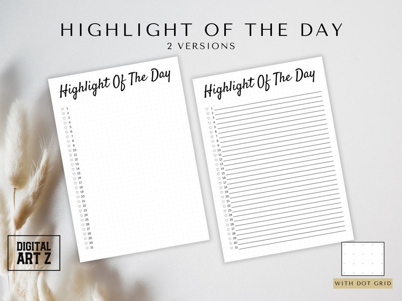 Highlight of the Day, A5 Printable Page, Bullet Journal Rating Sheet ...
