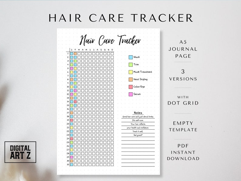 Hair Care Tracker, A5 Printable, Yearly Self Care, Hair Wash Log ...