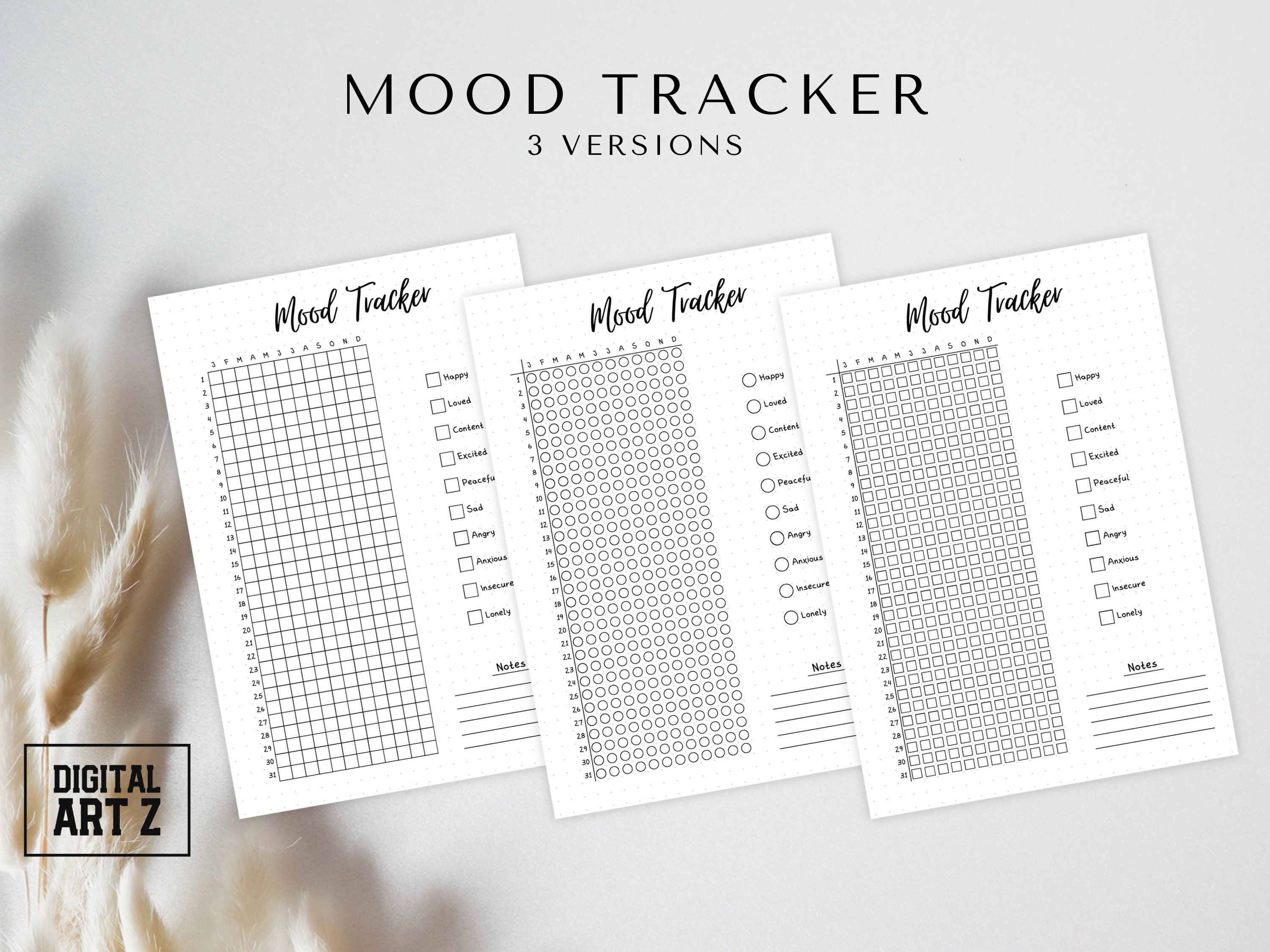 Mood in Pixels , A5 Printable Page, Bullet Journal Rating Sheet, Daily Feeling, Mood Tracker ...