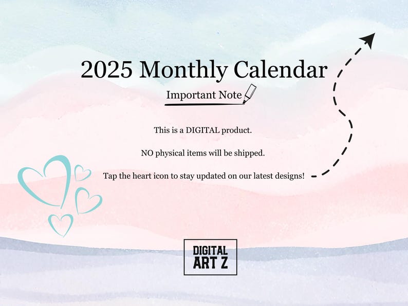 2025 Monthly Calendar, A0, A1, A2, A3, A4, A5, Letter 8.5" X 11 ...