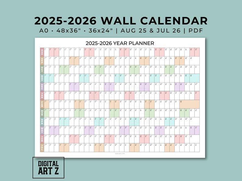 2025-2026 Rainbow Academic Wall Calendar, Teacher Student Planner (PDF ...