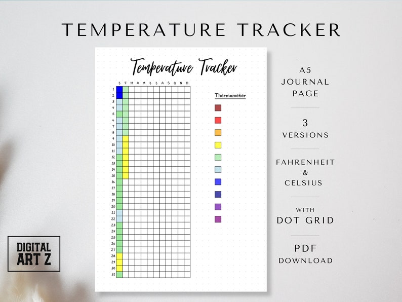 Daily Temperature Tracker, A5 Printable Yearly Weather Log, Bullet ...
