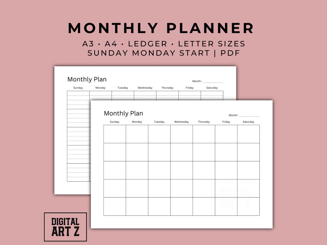 Printable Monthly Planner 2024: Undated Calendar (PDF) - Etsy